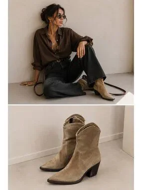 Zara | Shoes | Zara Suede Western Ankle Boots Womens Us 75 Beige ...